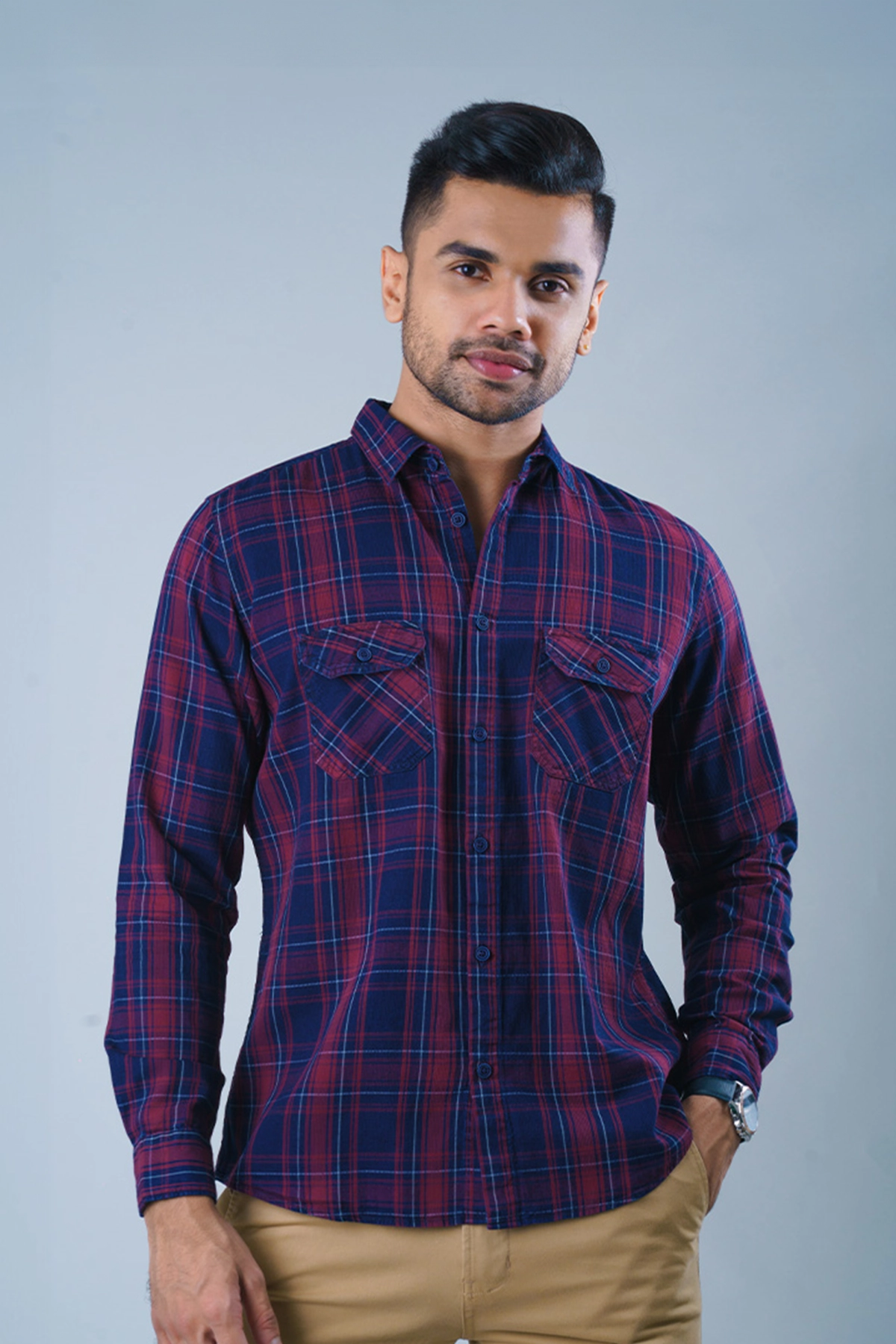 Navy Red Checked Flannel Shirt | Kandy Selection