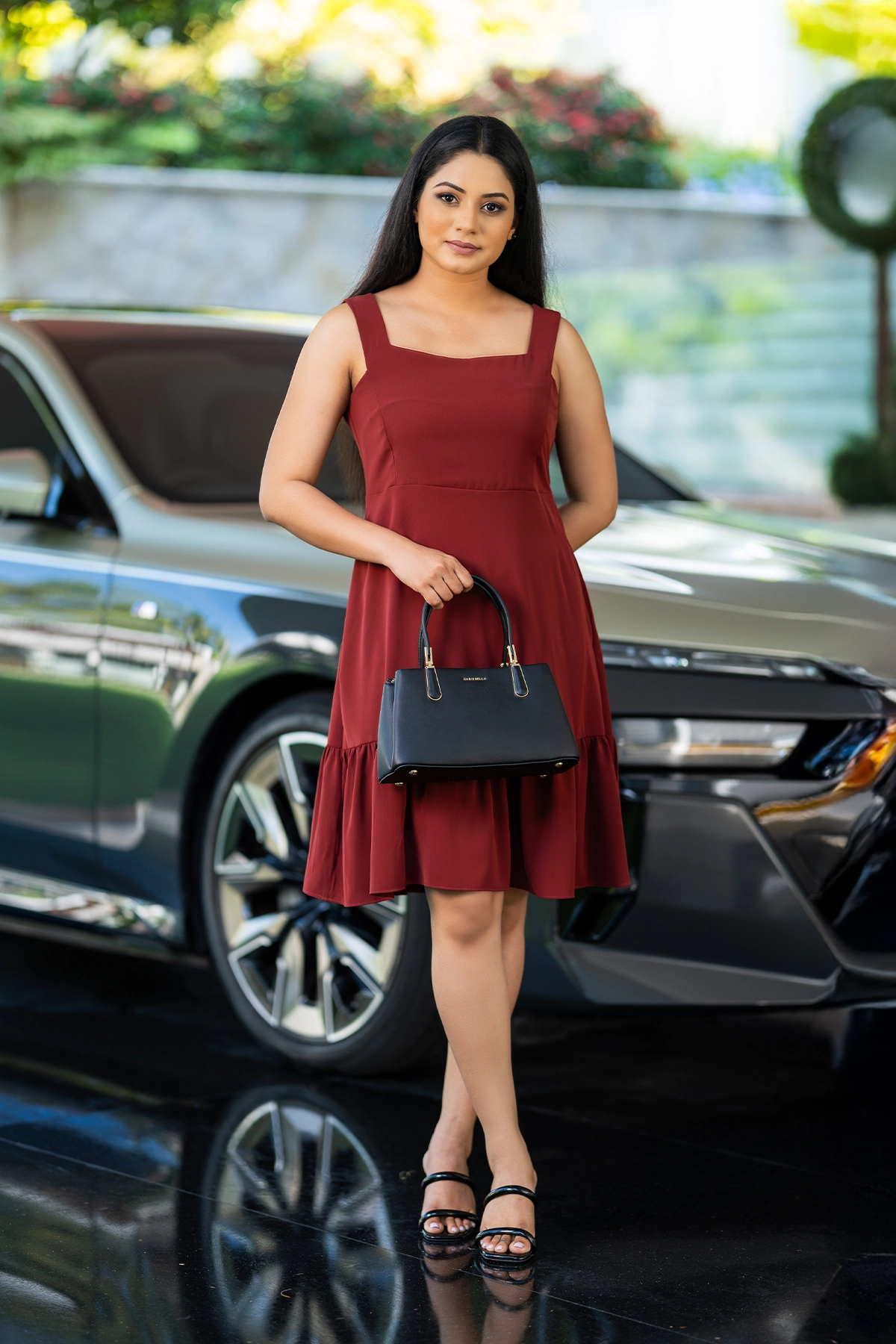 Women A-line Strappy Smoked Midi Dress | Kandy Selection