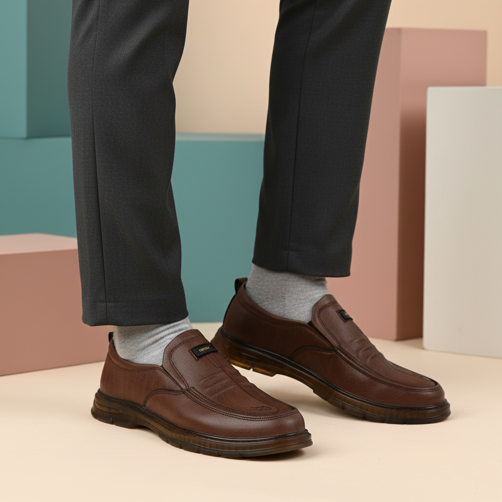 Men's Genuine Leather Dark Brown Slip On Loafer Shoes | Kandy Selection