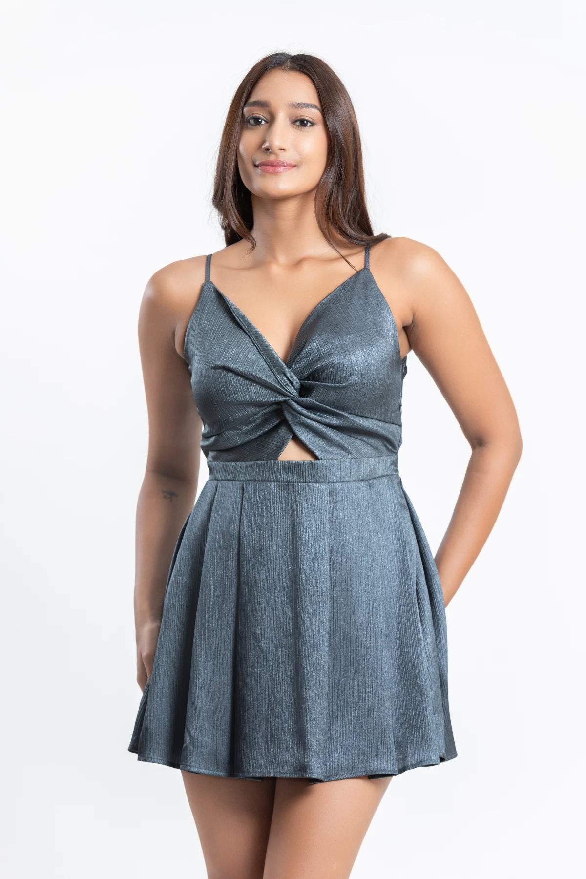 Women Sparkly Twist Short Spaghetti Straps Dress | Kandy Selection