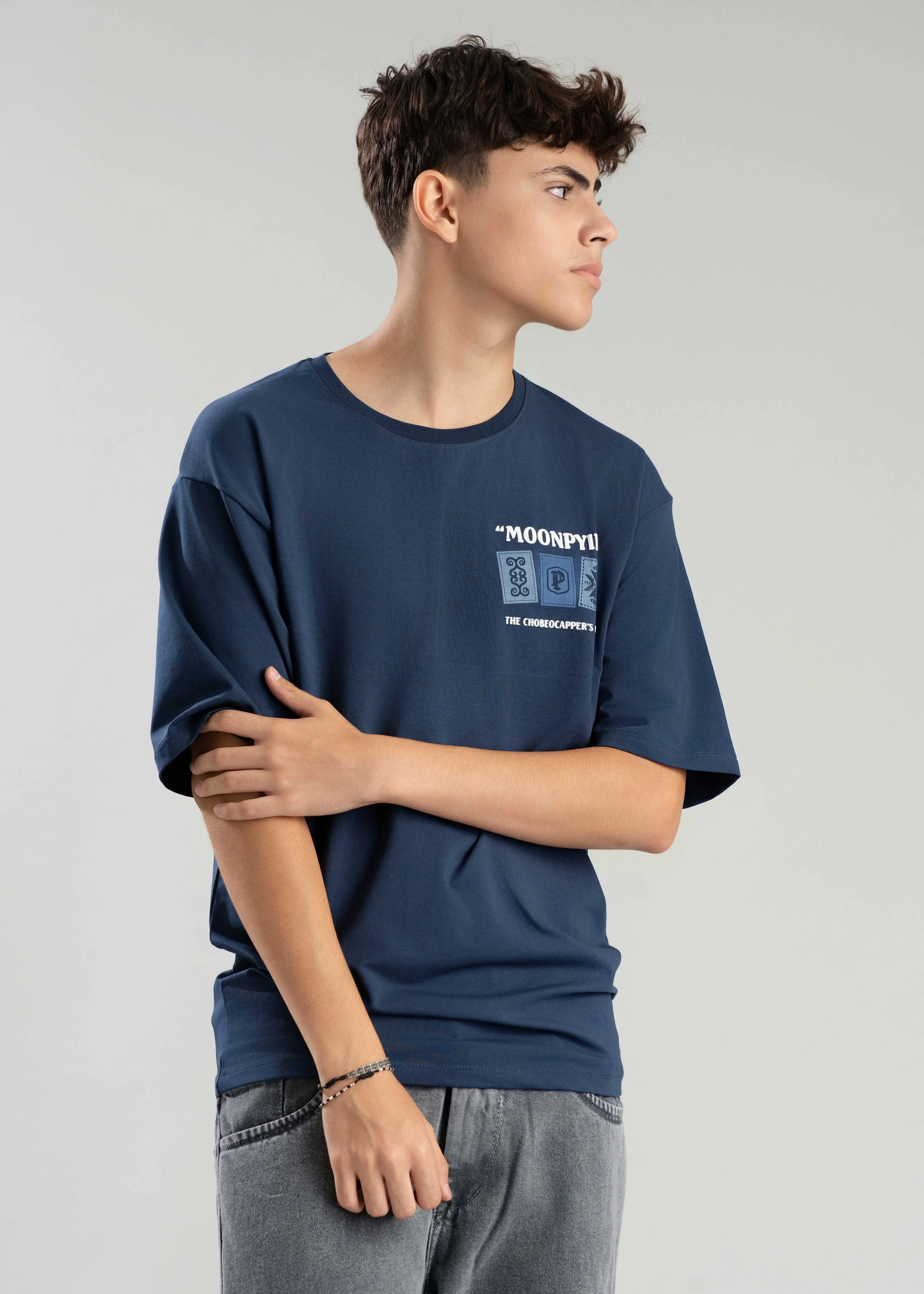 Men's Navy Blue Boxy Fit Printed T-Shirt | Kandy Selection