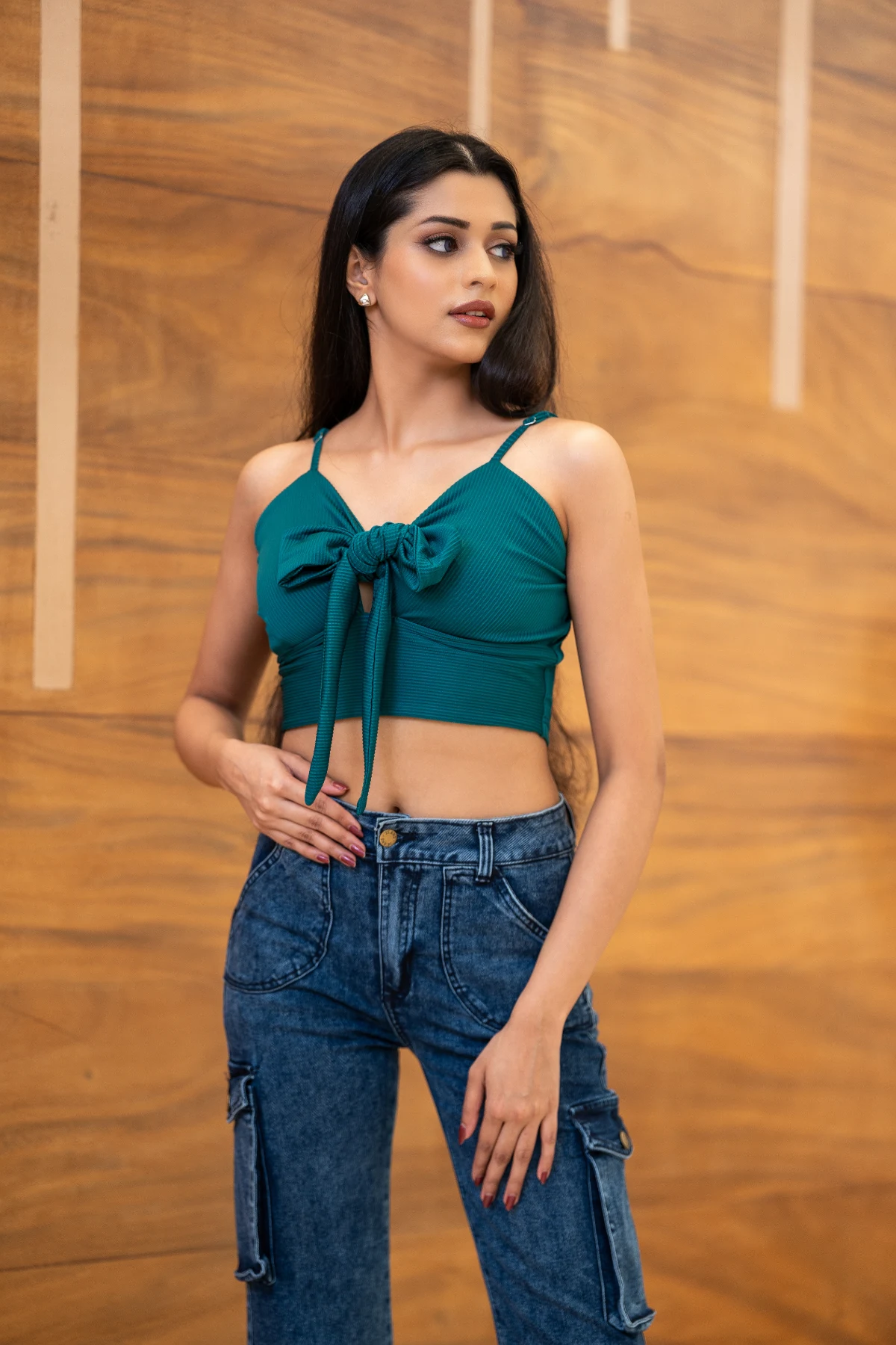 Spaghetti Strap Green Crop Top - Tie-Front Design | Kandy Selection