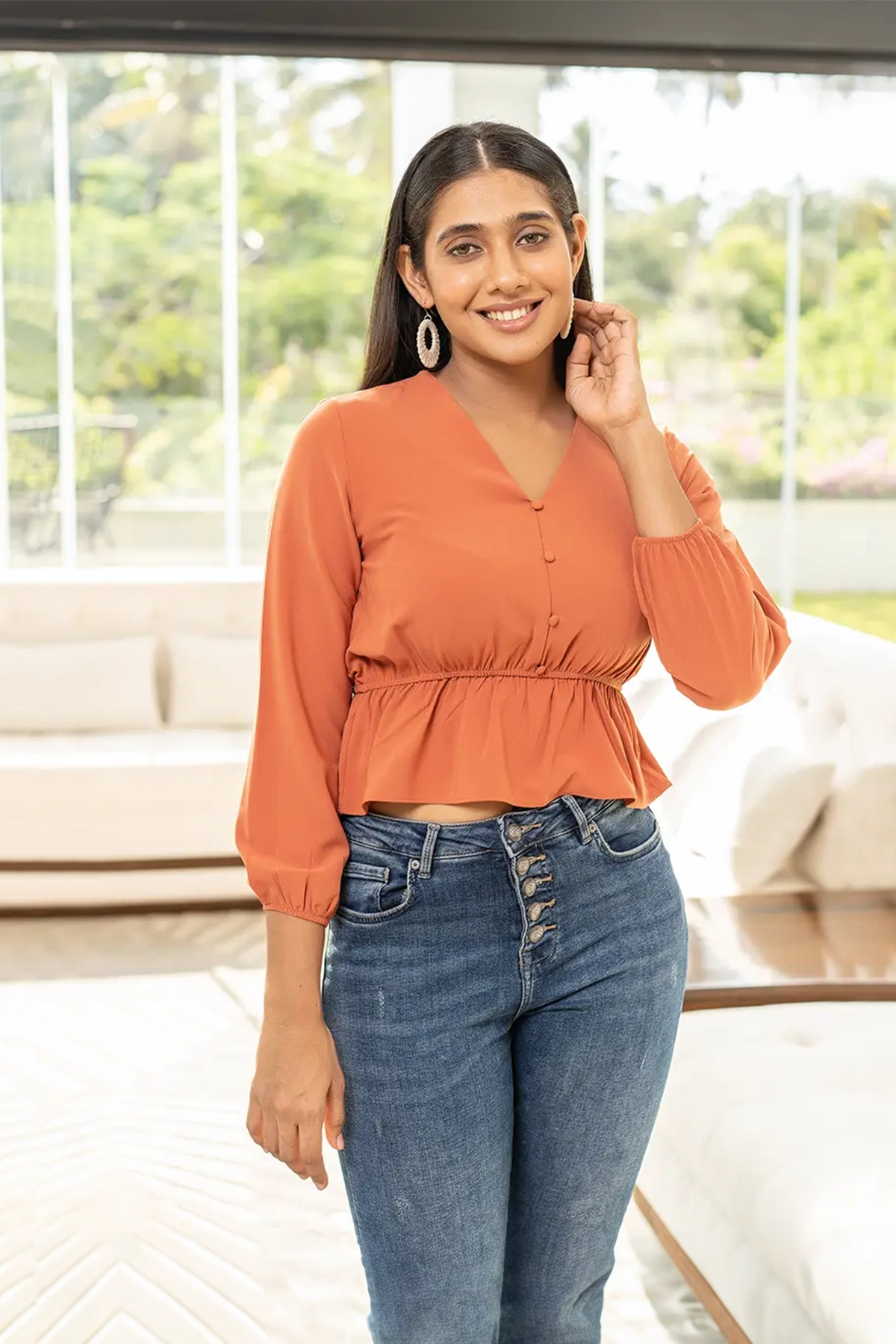 V neck Flared Crop Top | Kandy Selection