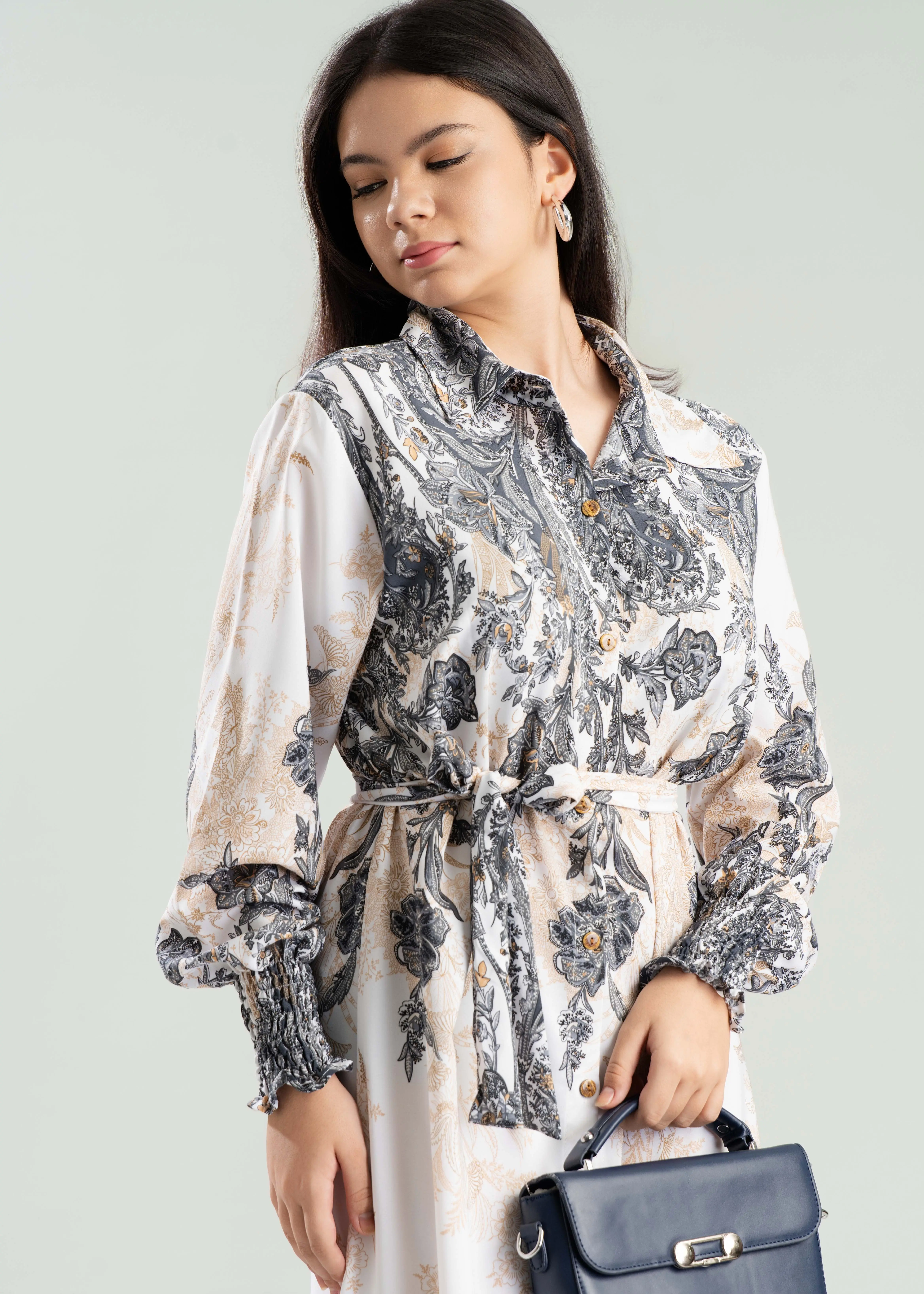 Button-Up Collared Maxi Dress with Tie-Waist | Kandy Selection