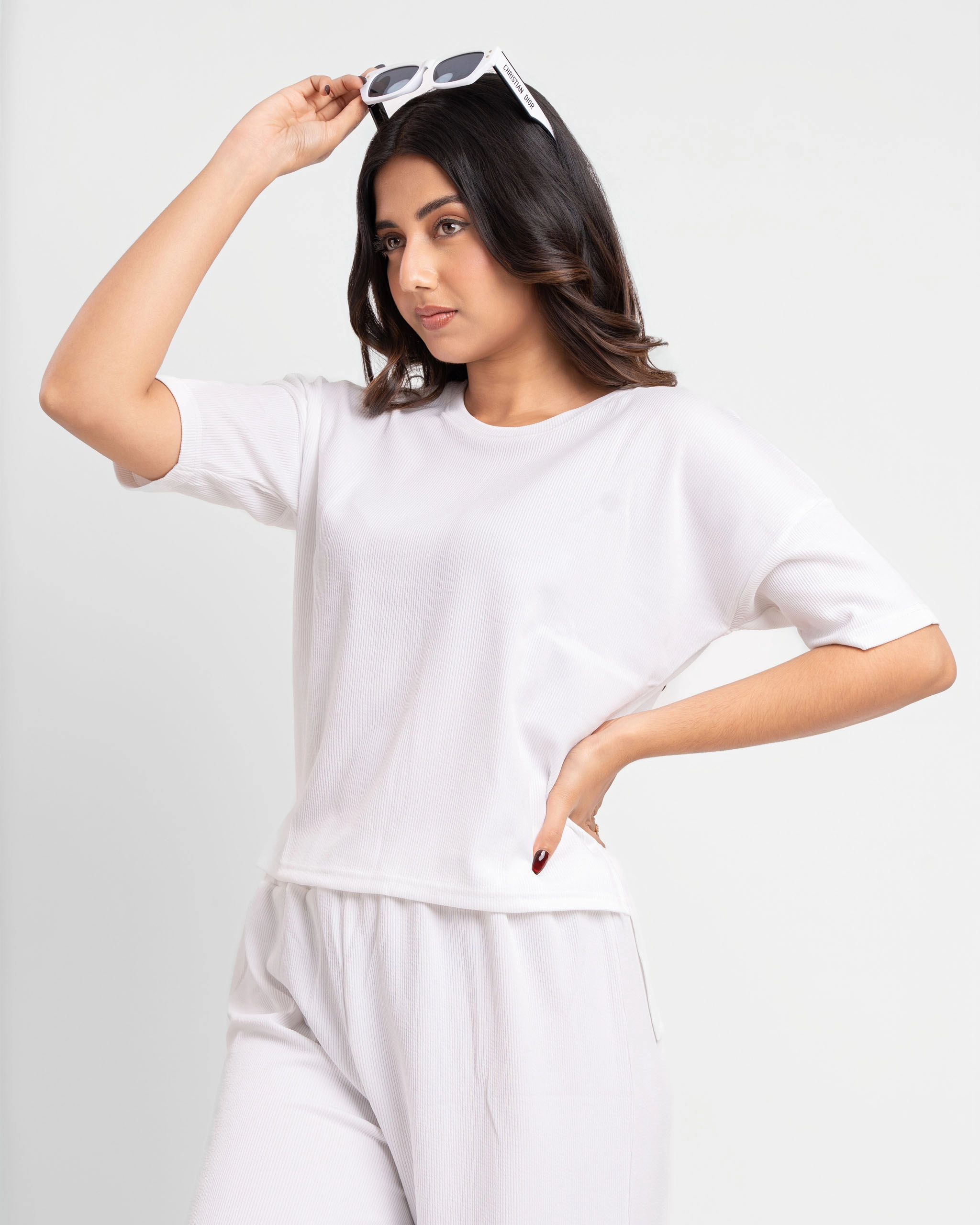 Textured Top with Round Neck and Short Sleeves | Kandy Selection