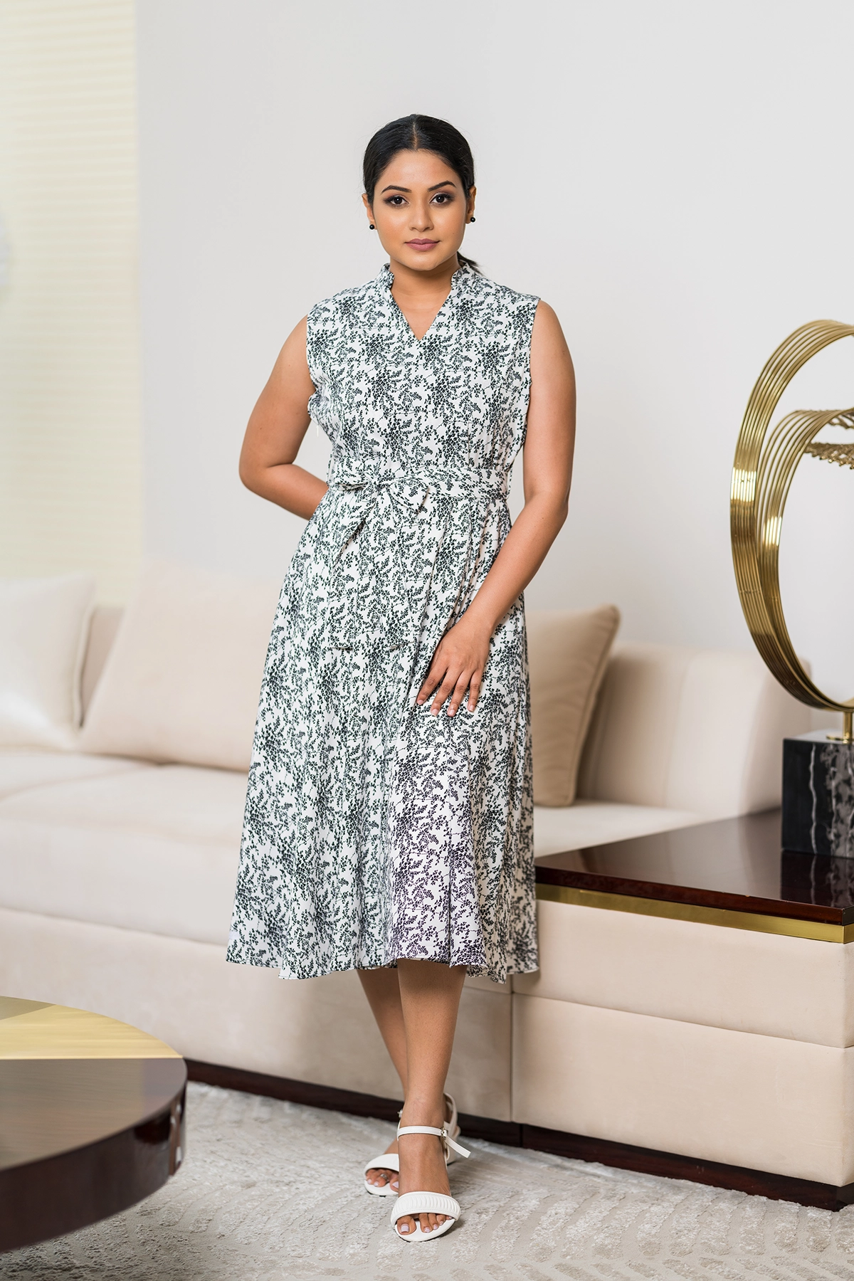 Black & White Floral Ethnic Midi Dress | Kandy Selection