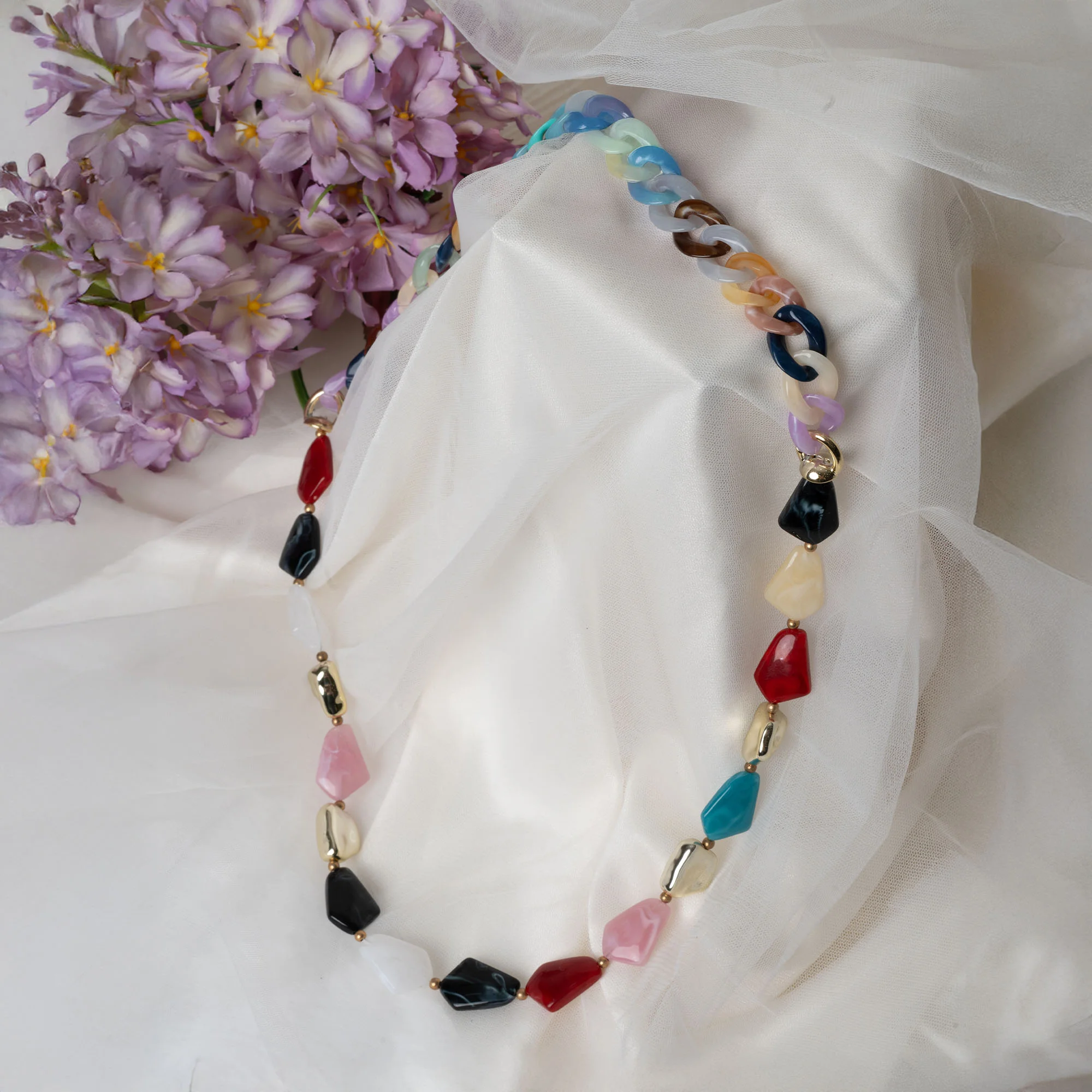 Multi-Color Resin & Gemstone Bead Necklace | Kandy Selection